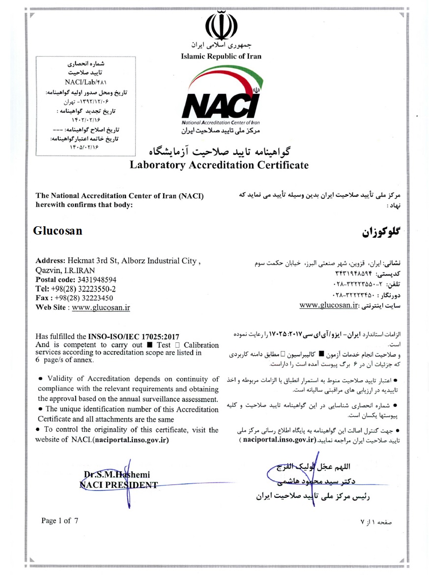 شرکت گلوکوزان. گواهینامه ها و افتخارات